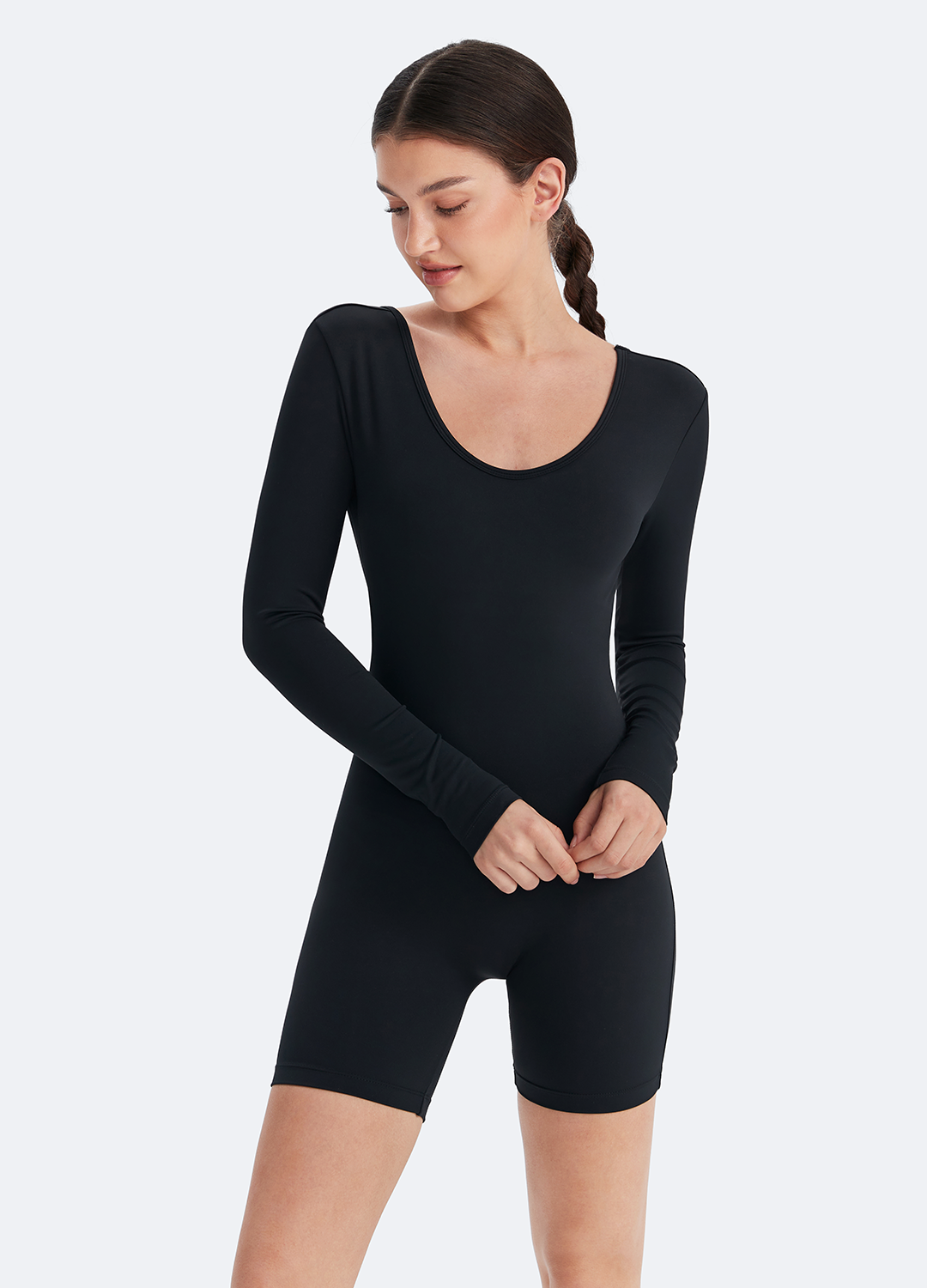 U-back Long Sleeve Bodysuit (Color: Inky Black) | BetterMe Store