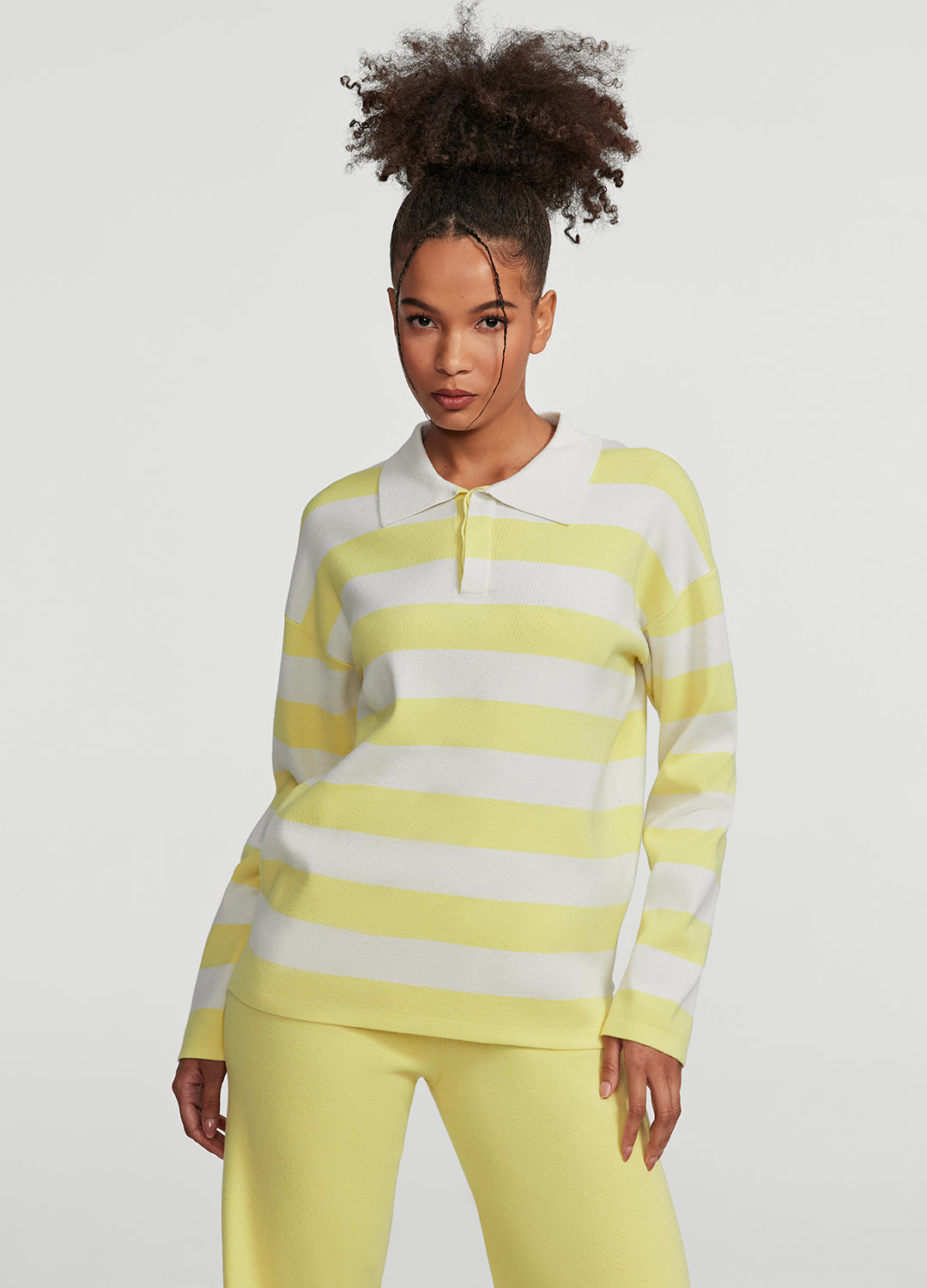 Varsity Striped Rugby Shirt (Color: Lemon Meringue/White) | BetterMe Store