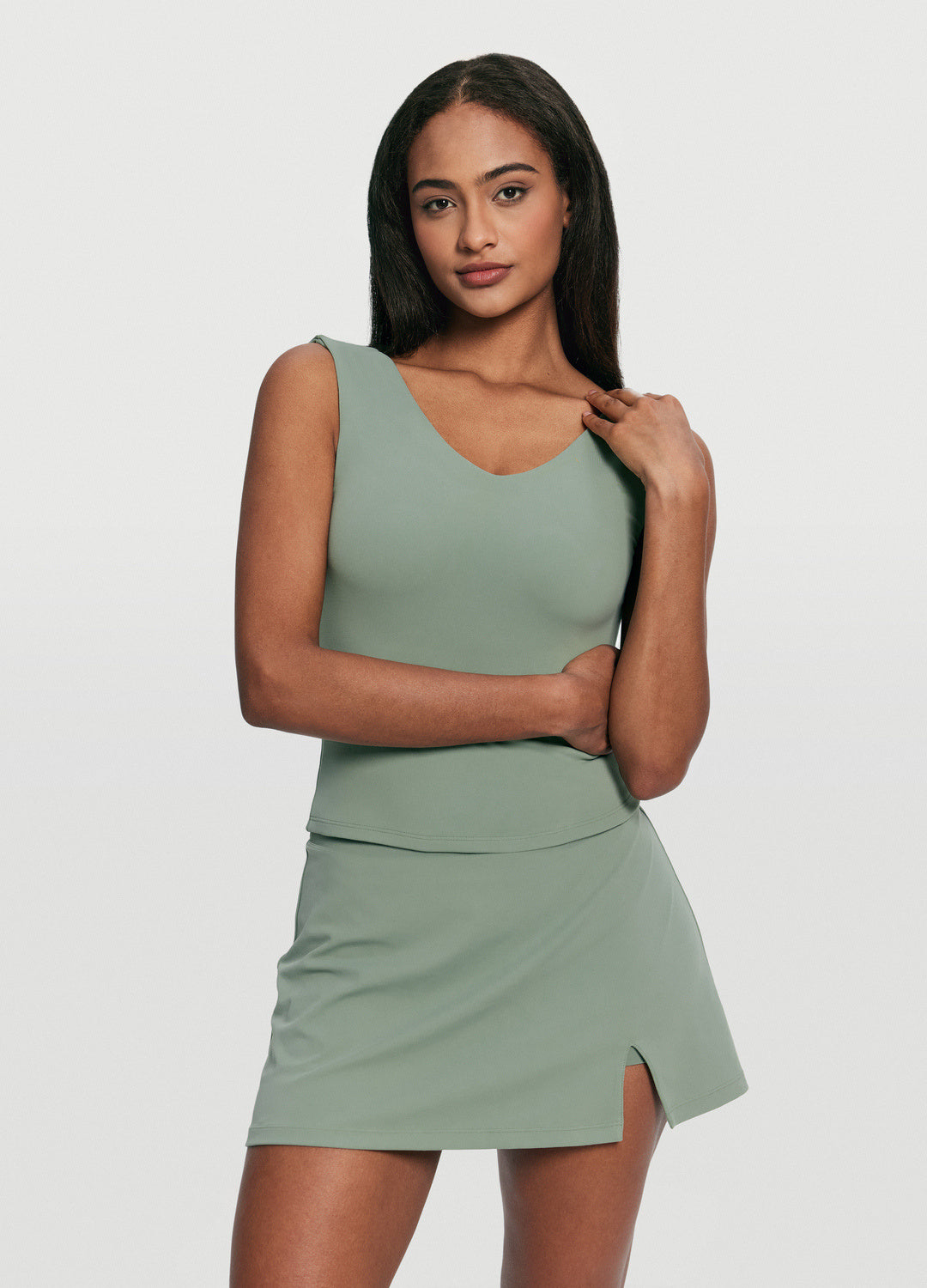 Open Back V-Neck Top (Color: Sage Green) | BetterMe Store