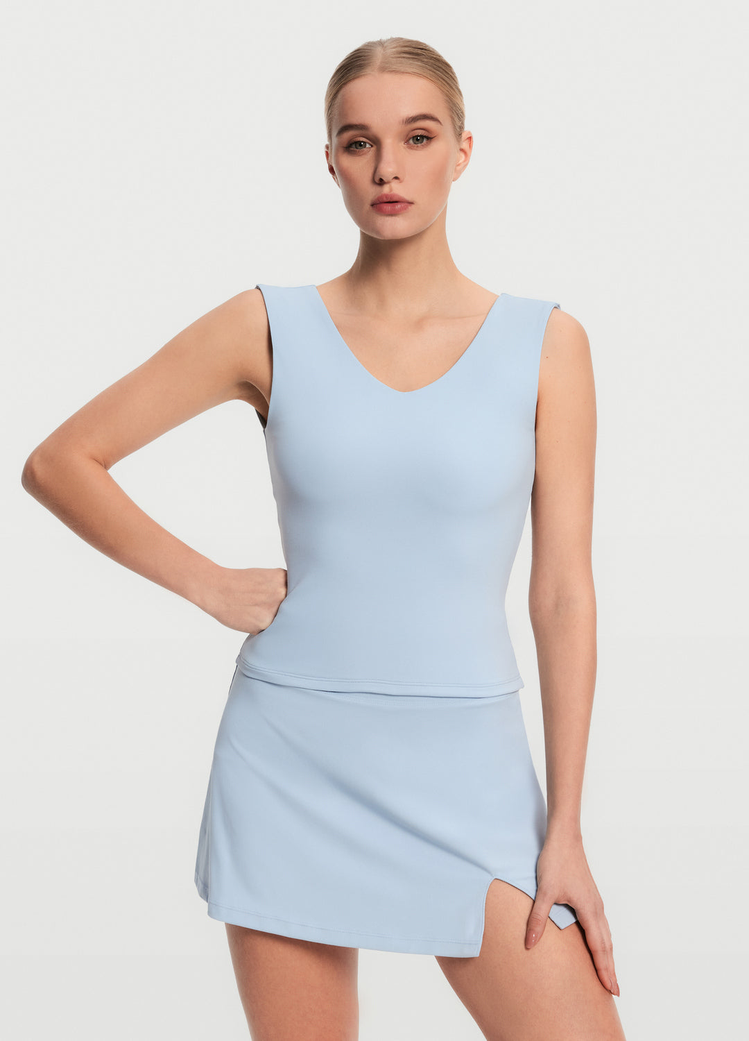 Open Back V-Neck Top (Color: Sky Blue) | BetterMe Store