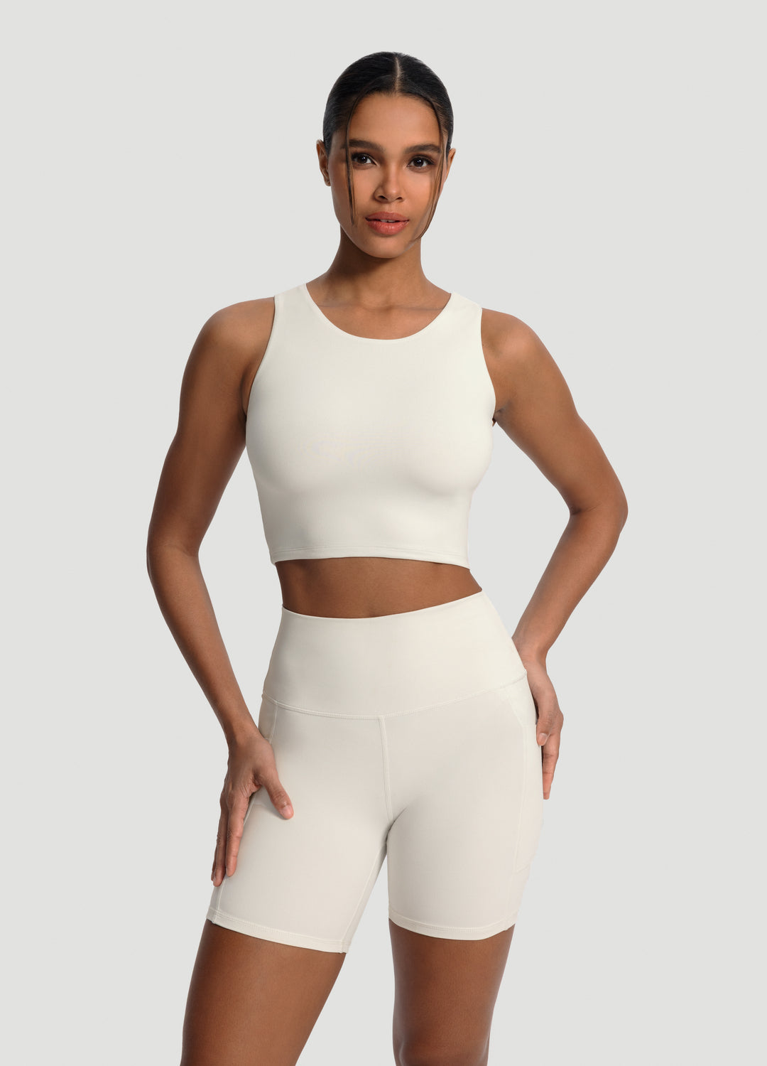 High Neck Cropped Tank Top (Color: White) | BetterMe Store