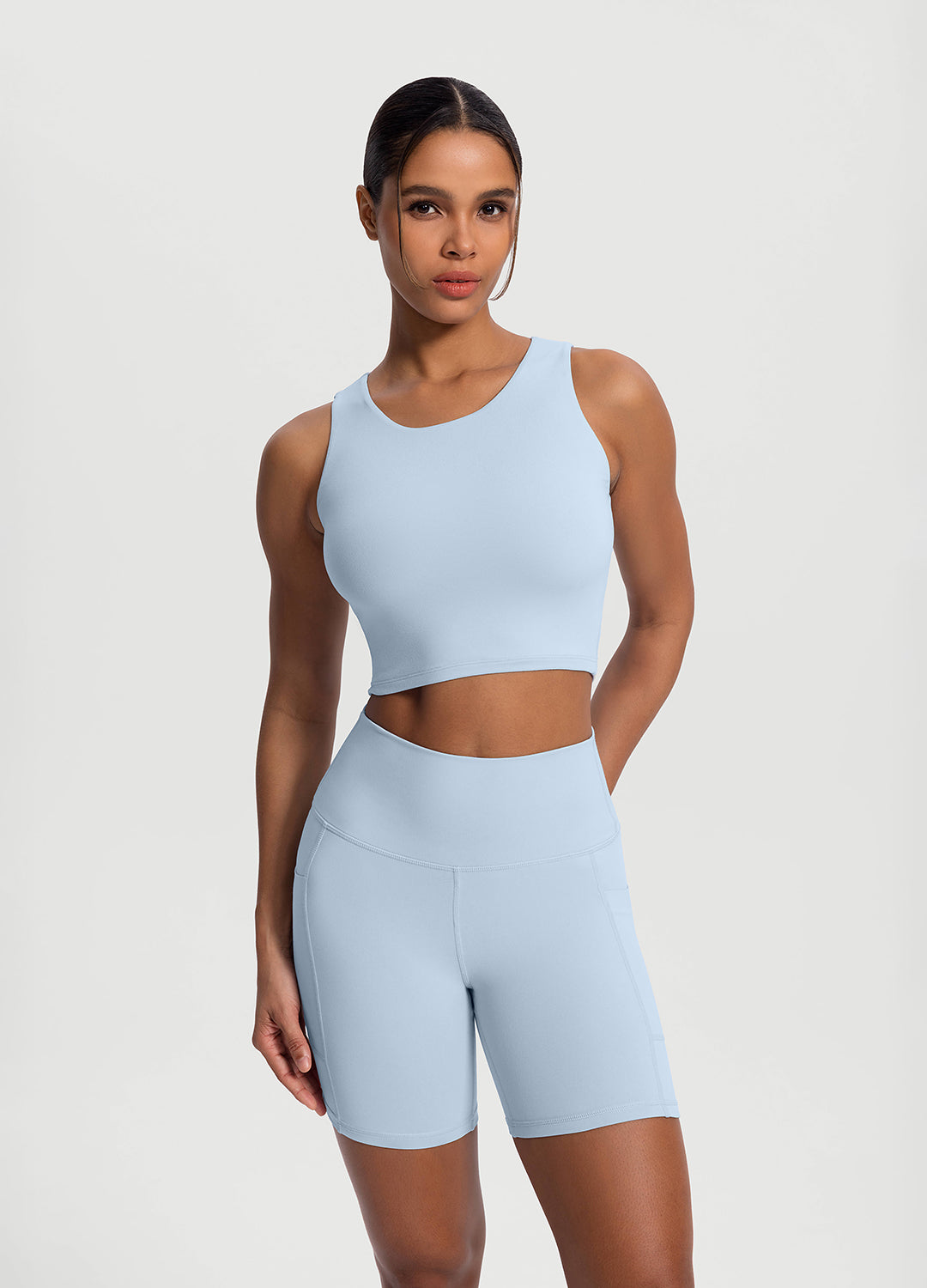 High Neck Cropped Tank Top (Color: Sky Blue) | BetterMe Store