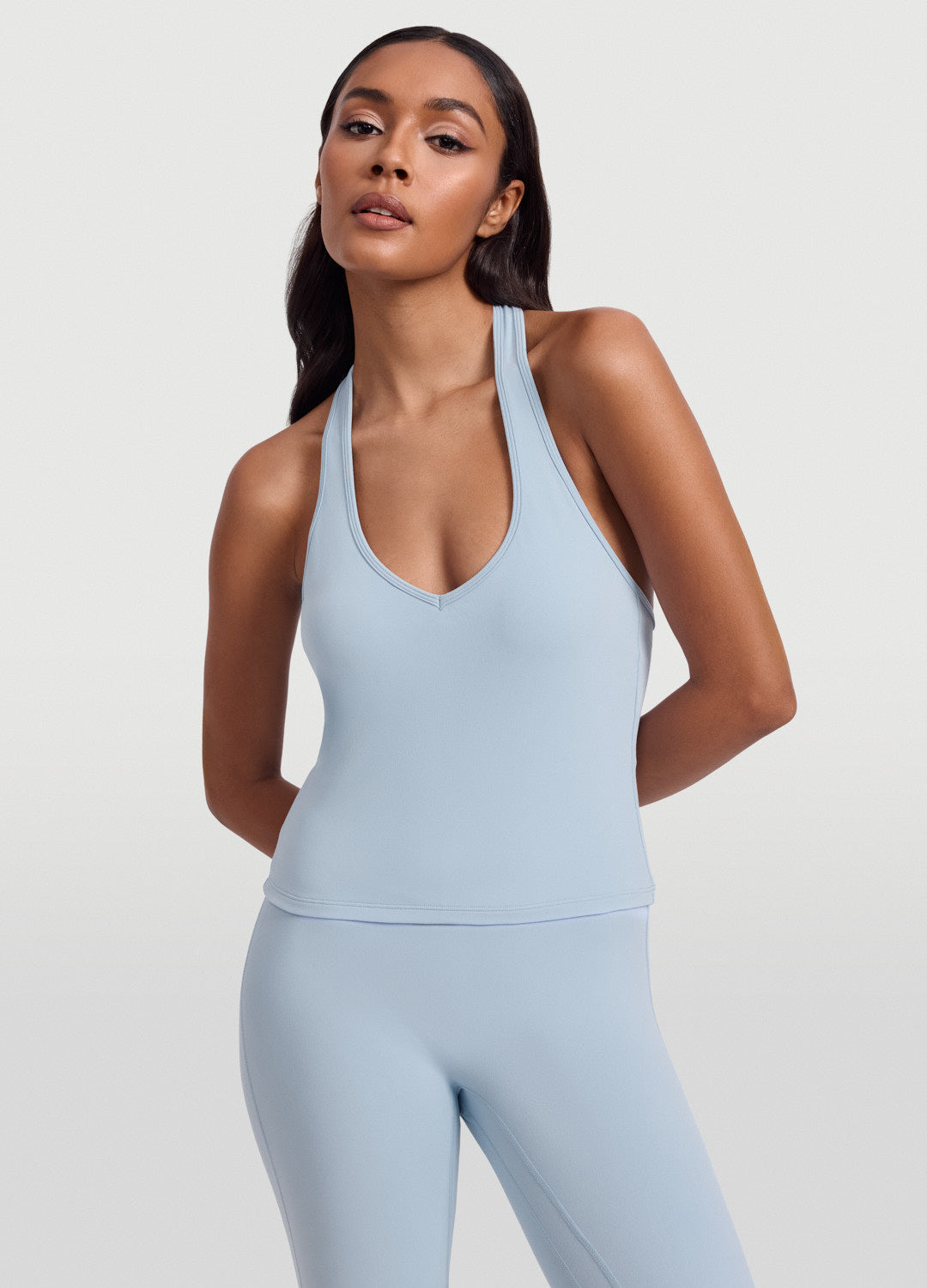 Open Back Halter Tank Top (Color: Sky Blue) | BetterMe Store