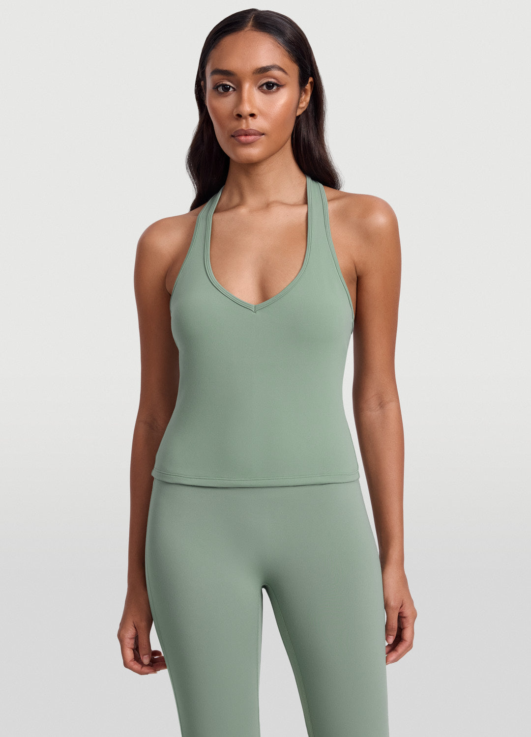 Open Back Halter Tank Top (Color: Sage Green) | BetterMe Store