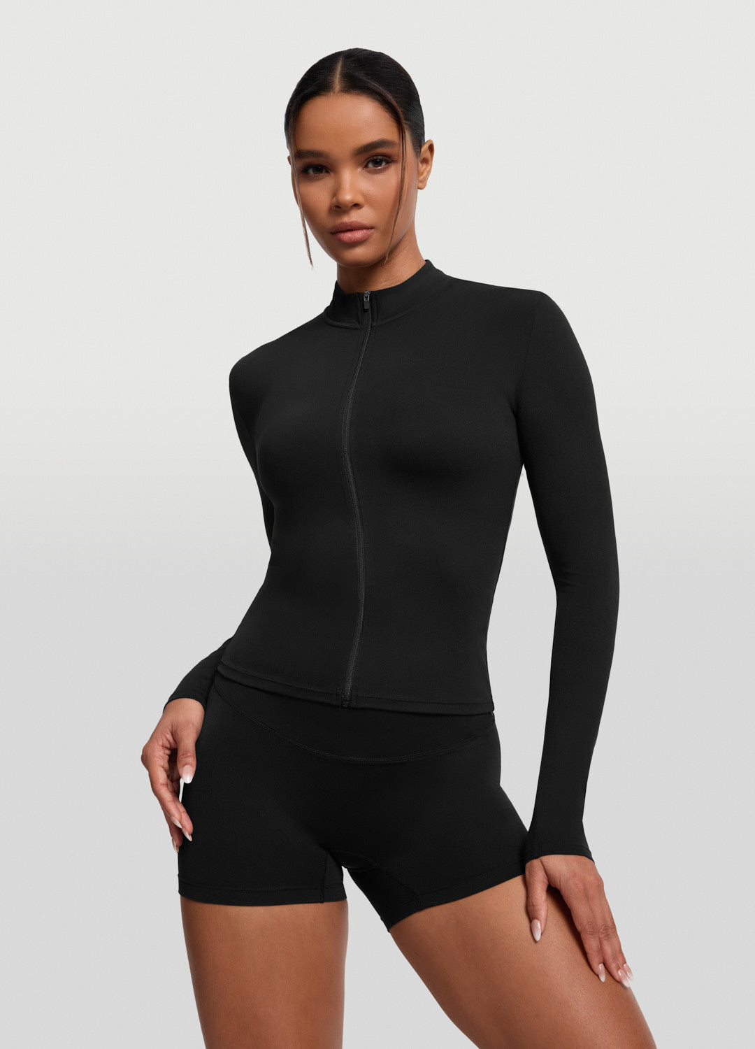 Sleek Zip-Up Long Sleeve Jacket (Color: Black) | BetterMe Store
