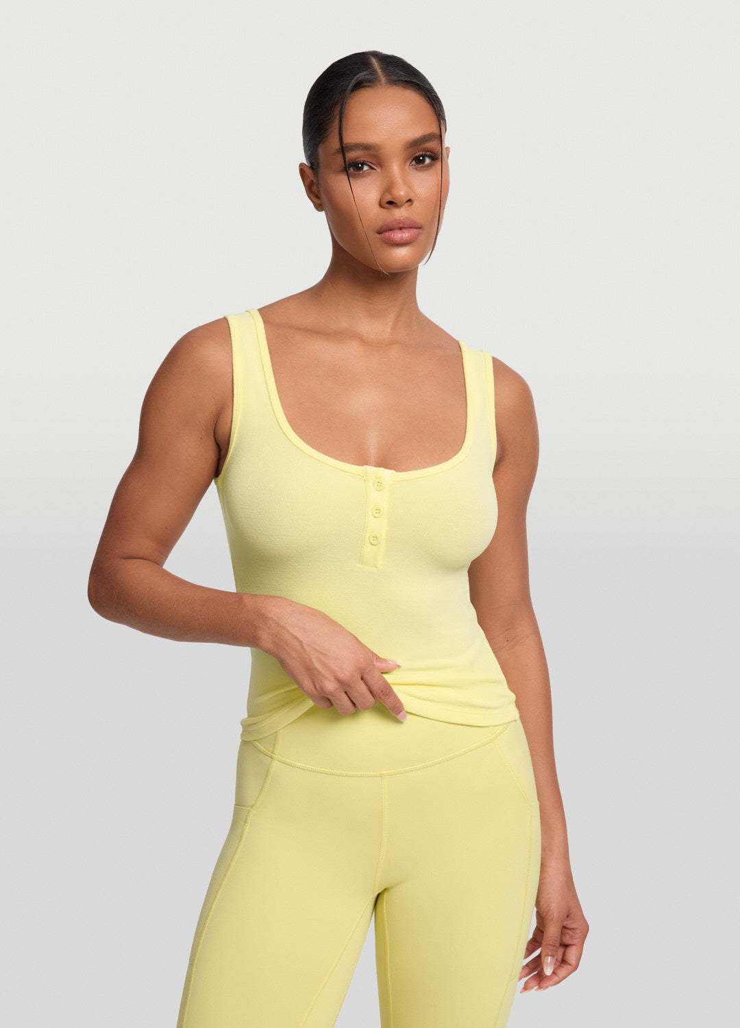 Button Front Tank Top (Color: Lemon Meringue) | BetterMe Store