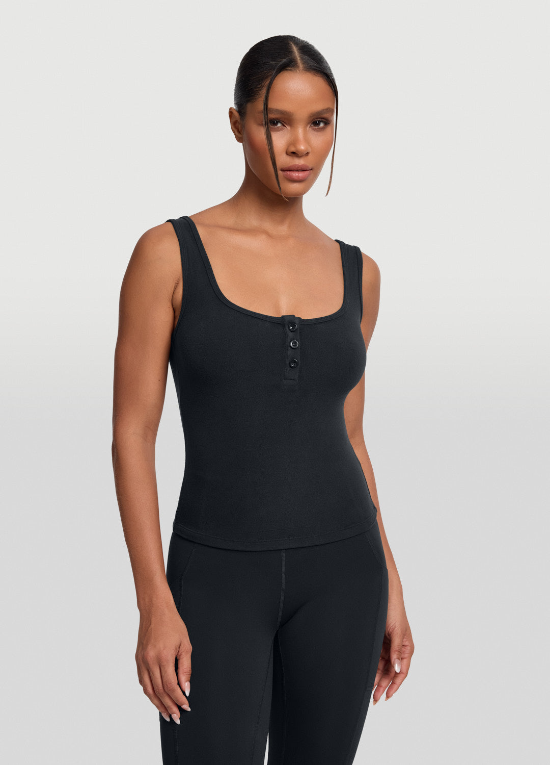 Button Front Tank Top (Color: Black) | BetterMe Store