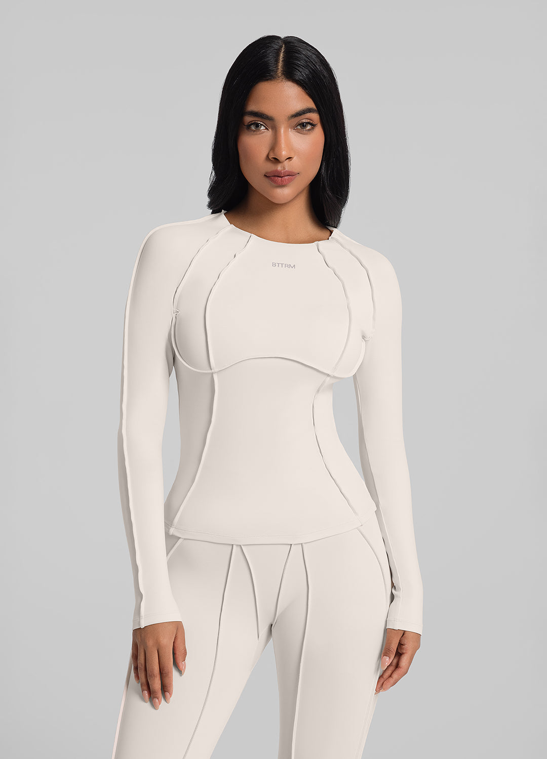 Contour Stitch Long Sleeve Top (Color: Ivory) | BetterMe Store