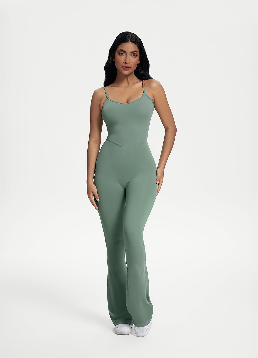 Flared Scrunch Jumpsuit (Color: Sage Green) | BetterMe Store