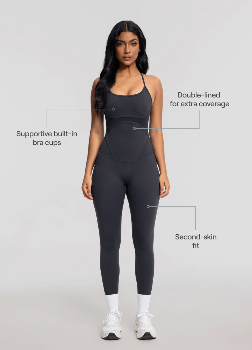 Contour Stitch Catsuit (Color: Black/White) | BetterMe Store